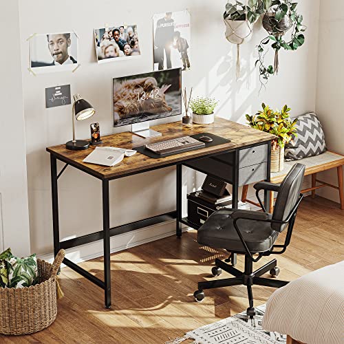 Cubiker Home Office Computer Desk with Drawers, 55 Inch Study Writing Table, Modern Simple Style PC Desk, Rustic Brown