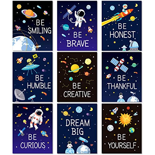 9 Pieces Space Wall Prints Unframed Space Inspirational Posters 8 x 10 Inch Planet Motivational Quote Pictures for Playroom Bedroom Classroom Decor College Dorm