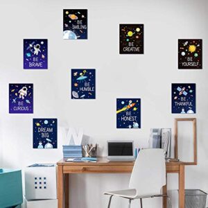 9 Pieces Space Wall Prints Unframed Space Inspirational Posters 8 x 10 Inch Planet Motivational Quote Pictures for Playroom Bedroom Classroom Decor College Dorm