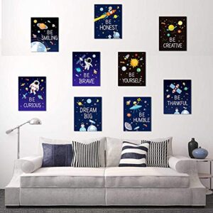 9 Pieces Space Wall Prints Unframed Space Inspirational Posters 8 x 10 Inch Planet Motivational Quote Pictures for Playroom Bedroom Classroom Decor College Dorm