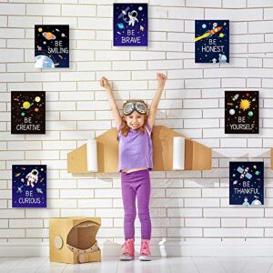 9 Pieces Space Wall Prints Unframed Space Inspirational Posters 8 x 10 Inch Planet Motivational Quote Pictures for Playroom Bedroom Classroom Decor College Dorm