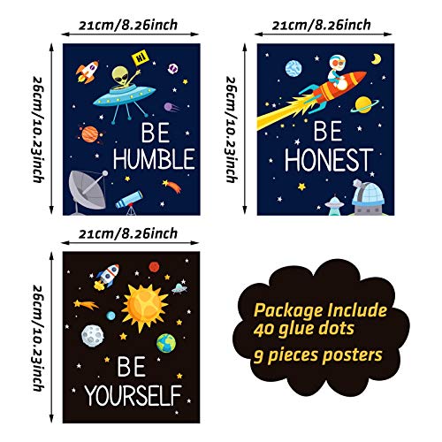 9 Pieces Space Wall Prints Unframed Space Inspirational Posters 8 x 10 Inch Planet Motivational Quote Pictures for Playroom Bedroom Classroom Decor College Dorm