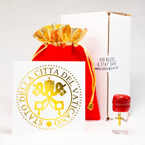 Holy Water 10ml Vial ✞ The ONLY Authentic Certified Holy Water ✞ Blessed Pope Francis Direct from Vatican City ✞ Baptism, Wedding, Exorcisms, Christen, Evil Spirits, Prayer Wax Sealed Hanging Cross