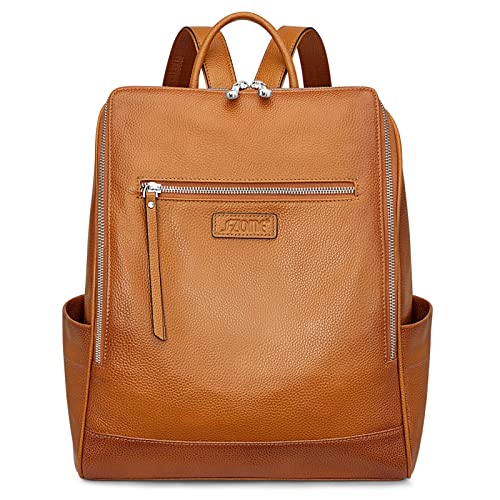 S-ZONE Genuine Leather Backpack Purse for Women Travel Rucksack Ladies Handbag College Bookbag with Luggage Strap