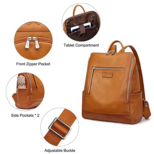 S-ZONE Genuine Leather Backpack Purse for Women Travel Rucksack Ladies Handbag College Bookbag with Luggage Strap