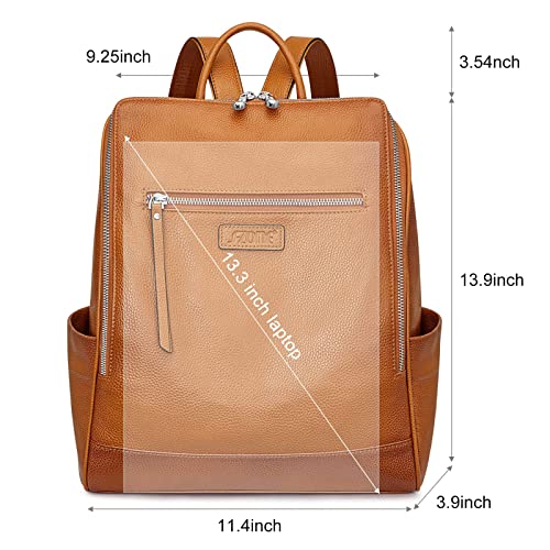 S-ZONE Genuine Leather Backpack Purse for Women Travel Rucksack Ladies Handbag College Bookbag with Luggage Strap