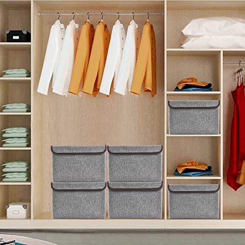 Bagnizer 22 Quart Linen Fabric Foldable Storage Cube Bin Organizer Basket with Flip-Top Lid & Handles, Large Toy Clothes Blanket Box for Nursery, Playroom, Home, Office, Closet, Gray, 4 Pack 14.6 x 9.5 x 9.5”