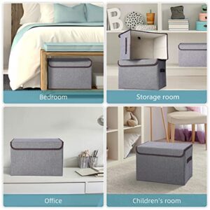 Bagnizer 22 Quart Linen Fabric Foldable Storage Cube Bin Organizer Basket with Flip-Top Lid & Handles, Large Toy Clothes Blanket Box for Nursery, Playroom, Home, Office, Closet, Gray, 4 Pack 14.6 x 9.5 x 9.5”