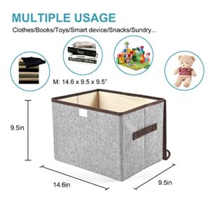 Bagnizer 22 Quart Linen Fabric Foldable Storage Cube Bin Organizer Basket with Flip-Top Lid & Handles, Large Toy Clothes Blanket Box for Nursery, Playroom, Home, Office, Closet, Gray, 4 Pack 14.6 x 9.5 x 9.5”