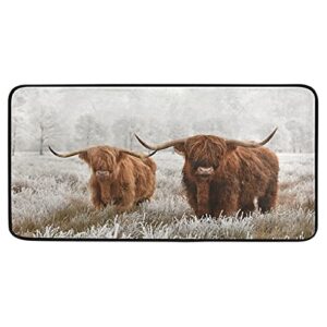 area rug scottish highland cow non-slip washable home western decor indoor bathroom kitchen long floor door mats festival party dormate39x20inch