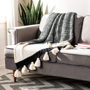 safavieh home tensley black and natural tassel throw blanket, 50″ x 60″