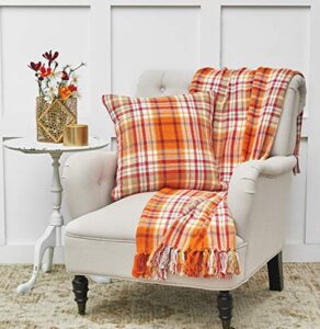 c&f home briar pumpkin orange plaid fall autumn halloween throw blanket with fringe tassels, cozy lightweight for home couch sofa farmhouse decor 50×60 inches orange