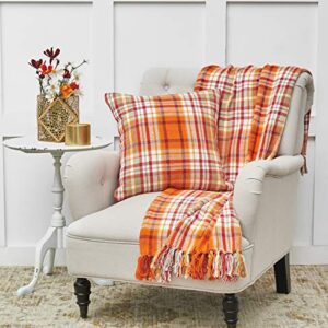 C&F Home Briar Pumpkin Orange Plaid Fall Autumn Halloween Throw Blanket with Fringe Tassels, Cozy Lightweight for Home Couch Sofa Farmhouse Decor 50x60 inches Orange