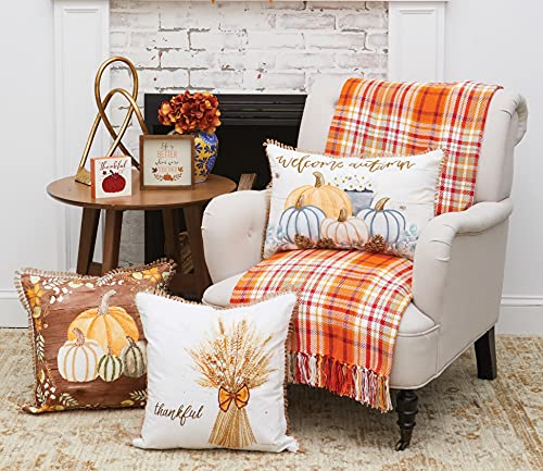 C&F Home Briar Pumpkin Orange Plaid Fall Autumn Halloween Throw Blanket with Fringe Tassels, Cozy Lightweight for Home Couch Sofa Farmhouse Decor 50x60 inches Orange