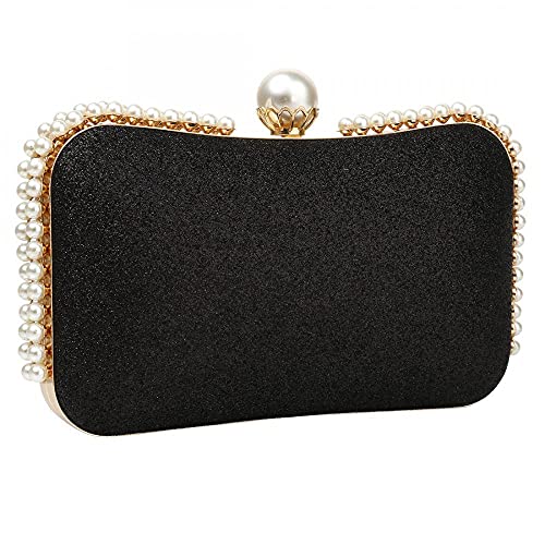 Women Sequin Evening Clutch Purses Pearls Clutch Bag Wedding Bridal Prom Purse Shoulder Handbag for Ladies (Black)