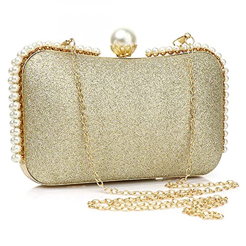 Women Sequin Evening Clutch Purses Pearls Clutch Bag Wedding Bridal Prom Purse Shoulder Handbag for Ladies (Black)