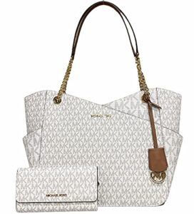 michael michael kors jet set travel large chain shoulder tote bundled with michael kors jet set trifold wallet (vanilla mk 2021)