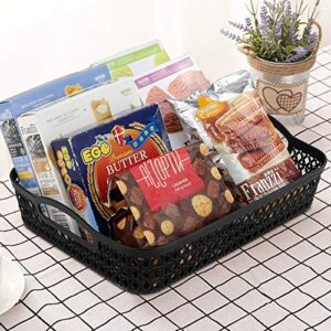 Rinboat Large Plastic Shallow Storage Baskets Trays, Plastic A4 Desktop Basket, Black, 6 Packs