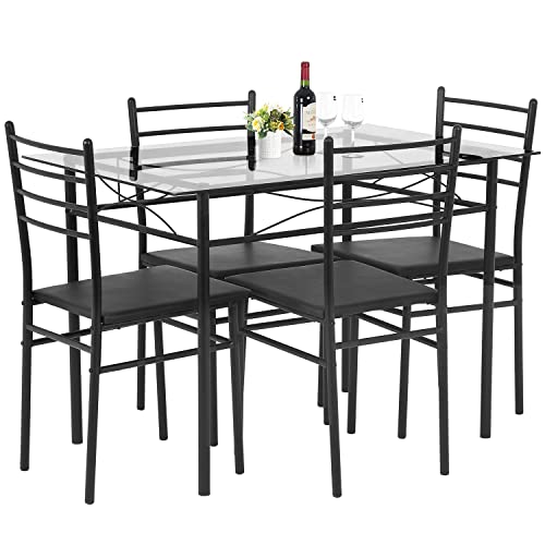 Dining Table Set Kitchen Table and Chairs for 4 Kitchen Table Dining Room Table Set Home Furniture Rectangular Modern Chairs with Metal Legs for Breakfast Nook Kitchen Dining Room (Glass)