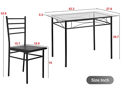 Dining Table Set Kitchen Table and Chairs for 4 Kitchen Table Dining Room Table Set Home Furniture Rectangular Modern Chairs with Metal Legs for Breakfast Nook Kitchen Dining Room (Glass)