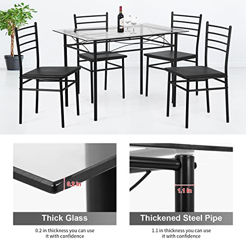 Dining Table Set Kitchen Table and Chairs for 4 Kitchen Table Dining Room Table Set Home Furniture Rectangular Modern Chairs with Metal Legs for Breakfast Nook Kitchen Dining Room (Glass)