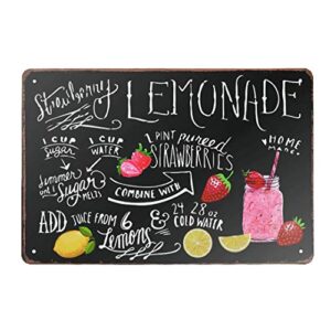 zmkdll metal tin sign strawberry lemonade homemade vintage retro sign poster bar style novelty wall art 7.8 x 11.8 inch