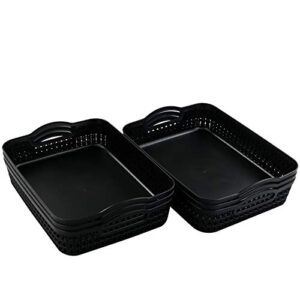 Dehouse Large Plastic Storage Basket Tray with Handle, Black, Pack of 6