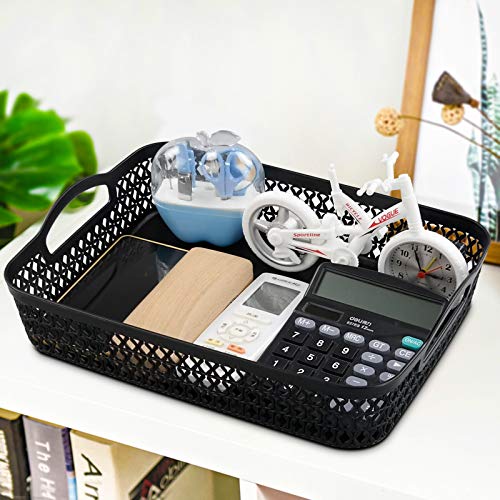 Dehouse Large Plastic Storage Basket Tray with Handle, Black, Pack of 6