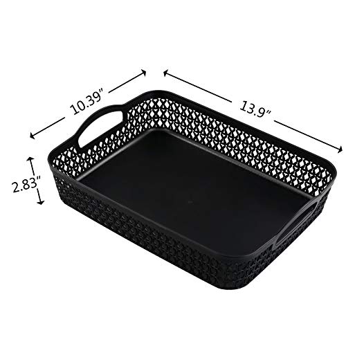 Dehouse Large Plastic Storage Basket Tray with Handle, Black, Pack of 6