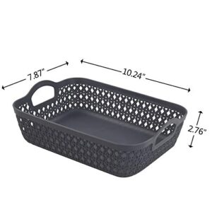 Readsky Plastic Storage Basket Tray with Handles, Plastic Weave Storage Baskets, Grey, 6 Packs