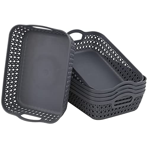 Readsky Plastic Storage Basket Tray with Handles, Plastic Weave Storage Baskets, Grey, 6 Packs