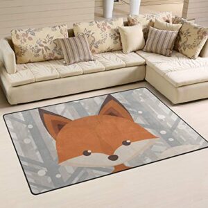 lightweight printed area rug carpet decorative contemporary cartoon fox pattern water-repellent fade resistant for living room bedroom 60×39 inches