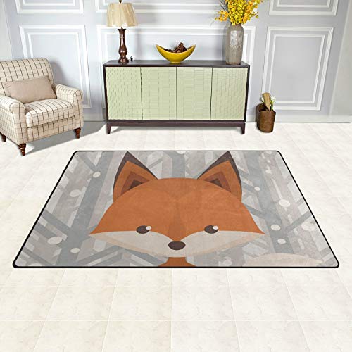 Lightweight Printed Area Rug Carpet Decorative Contemporary Cartoon Fox Pattern Water-Repellent Fade Resistant for Living Room Bedroom 60x39 Inches