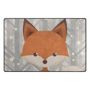 Lightweight Printed Area Rug Carpet Decorative Contemporary Cartoon Fox Pattern Water-Repellent Fade Resistant for Living Room Bedroom 60x39 Inches