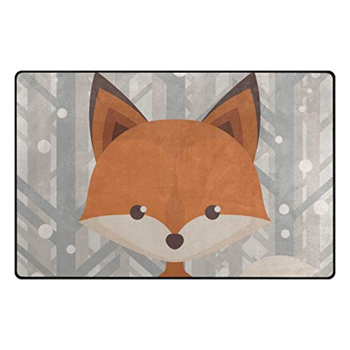 Lightweight Printed Area Rug Carpet Decorative Contemporary Cartoon Fox Pattern Water-Repellent Fade Resistant for Living Room Bedroom 60x39 Inches