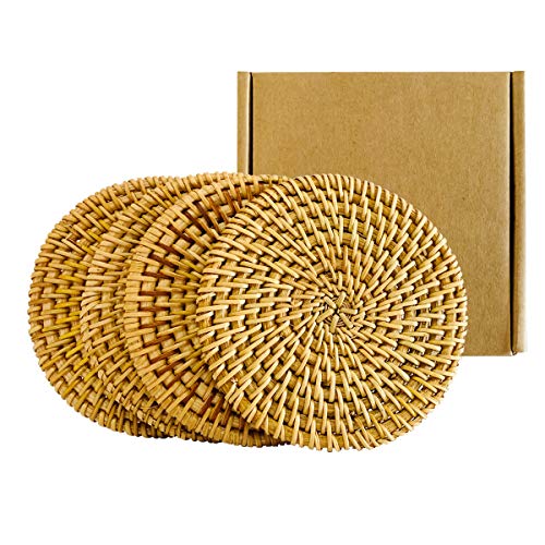 Handmade Braided Drink Coasters 4 Pcs Unique Present for Friends,Birthday,Living Room Decor,Holiday Party (3.94" Round)