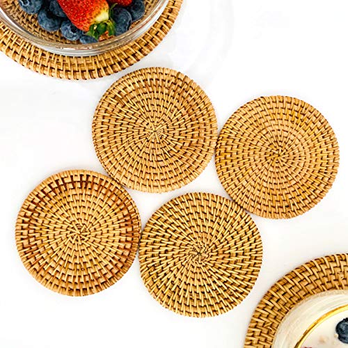 Handmade Braided Drink Coasters 4 Pcs Unique Present for Friends,Birthday,Living Room Decor,Holiday Party (3.94" Round)