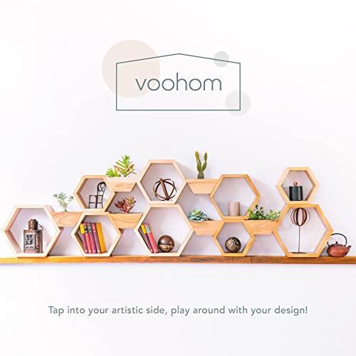 voohom Hexagon Floating Shelves – Set of 3 – 2 Wooden Plant Pots – Honeycomb Floating Shelves – Geometric Hexagon Shelves – Honeycomb Decor - Mounting Accessories Included