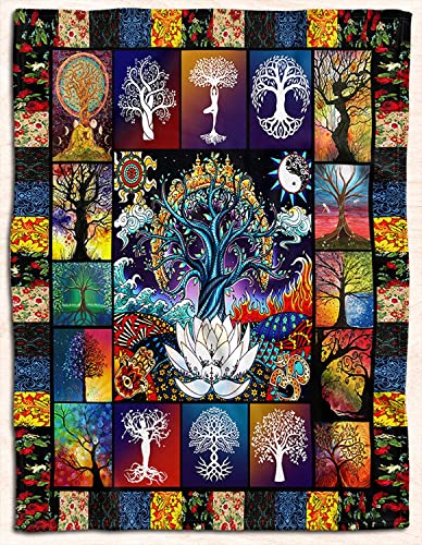 Tree of Life Blanket - Pagoda Tree Blanket Sherpa Fleece Blanket Fuzzy Plush Blanket Soft for Couch Sofa - Celtics Bedding Full Tree of Life Norse Irish Throw Xmas Bedding Decor (60x50, 80x60 Inches)