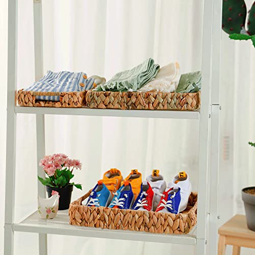 NEWQI Set of 3 Different Sizes Water Hyacinth Storage Baskets with Handles,Rectangular Rattan Woven Serving Tray， Large and Small Woven Wicker Baskets for Storage Organizing,Perfect for Open Shelving