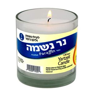 Yahrzeit Memorial Candle 24 Hours Burning Time in Glass Holder-  6 Pack - to Light in Memory of Lost Loved Ones Funeral Shiva yartzeit or Emergency Candles- Nice Glass Tumbler Cups- Light 1 Day