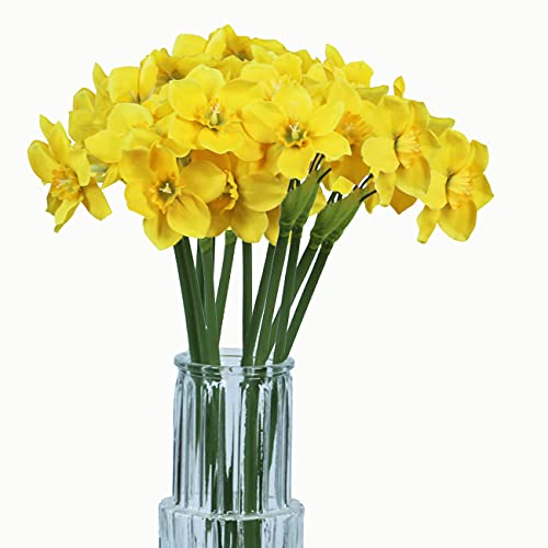 Tinsow Artificial Daffodil Flowers 15.8 Inches Narcissus Spring Flower Fake Silk Flower Arrangement for Home Wedding Decor (Yellow, 12)