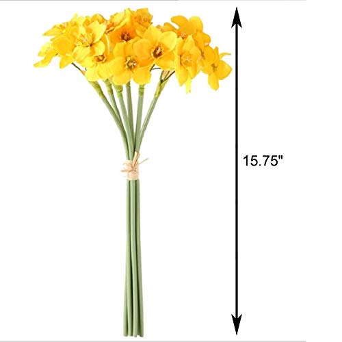 Tinsow Artificial Daffodil Flowers 15.8 Inches Narcissus Spring Flower Fake Silk Flower Arrangement for Home Wedding Decor (Yellow, 12)