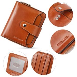 BOSTANTEN Leather Wallets for Women RFID Blocking Zipper Pocket Small Bifold Wallet Card Case Brown