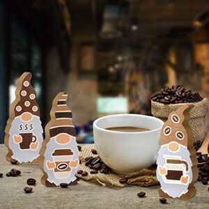 Set of 3 Coffee Bar Decoration Gnome Kitchen Wood Craft Decor for Kitchen Coffee Scandinavian Gnome Rustic Nordic Coffee Gnome (Classic Style)