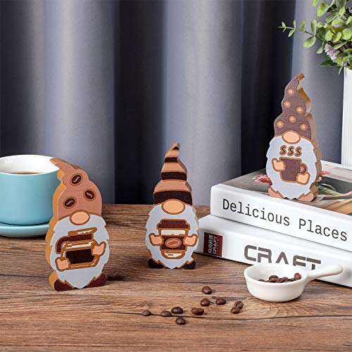 Set of 3 Coffee Bar Decoration Gnome Kitchen Wood Craft Decor for Kitchen Coffee Scandinavian Gnome Rustic Nordic Coffee Gnome (Classic Style)