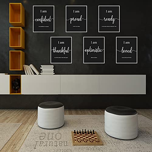 9 Pieces Inspirational Motivational Wall Art Office Bedroom Wall Art, Daily Positive Affirmations for Men Women Kids Inspirational Posters Inspirational Positive Quotes Sayings Wall Decor (Black)