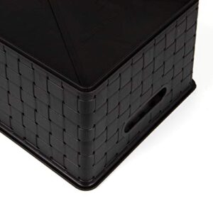 Bekith 5 Pack Woven Plastic Storage Basket, Woven Basket Bin, 10" L x 7" W x 4.4" H, Black