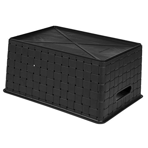 Bekith 5 Pack Woven Plastic Storage Basket, Woven Basket Bin, 10" L x 7" W x 4.4" H, Black