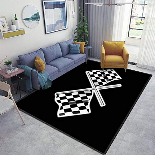 RACE, CAR, Checkered Flag, Crossed, Motorsport, WIN, WINNER, Chequered Area Rugs Non-Slip Floor Mat Doormats Home Runner Rug Carpet for Bedroom Indoor Outdoor Kids Play Mat Nursery Throw Rugs Yoga Mat